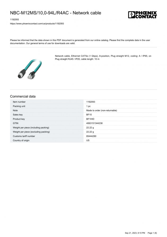 Phoenix Contact 1192093 document page 1