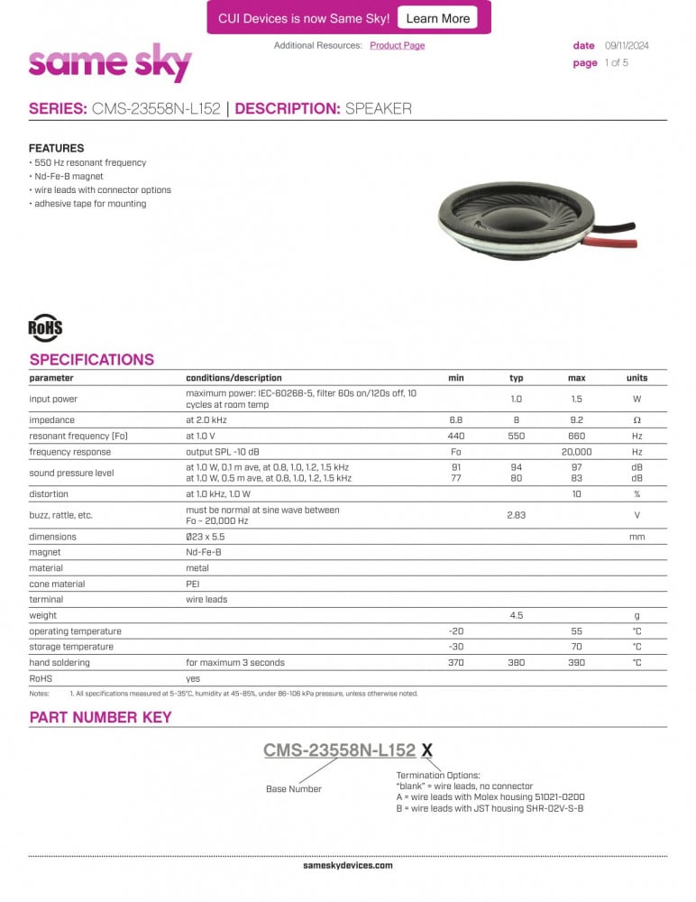 CMS-23558N-L152 datasheet page 1