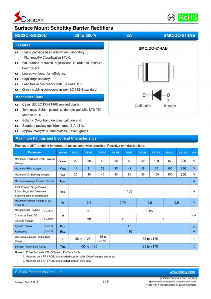 SS33C datasheet page 1