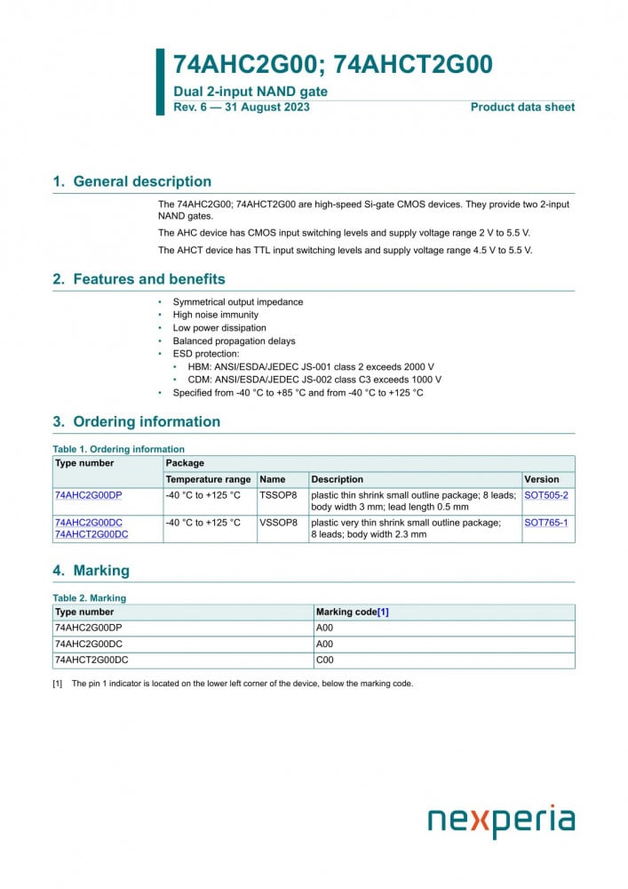 74AHC2G00DC,125 datasheet page 1