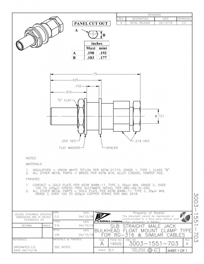 Radiall 3003-1551-703 product drawing preview