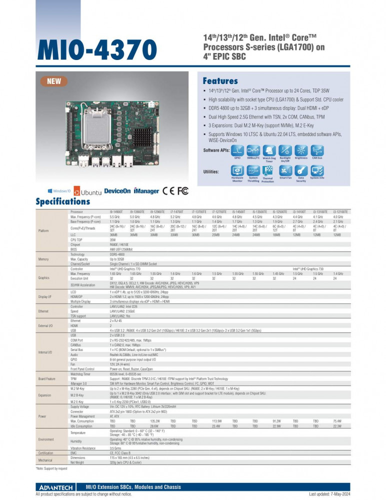 MIO-4370 technical document, page 1