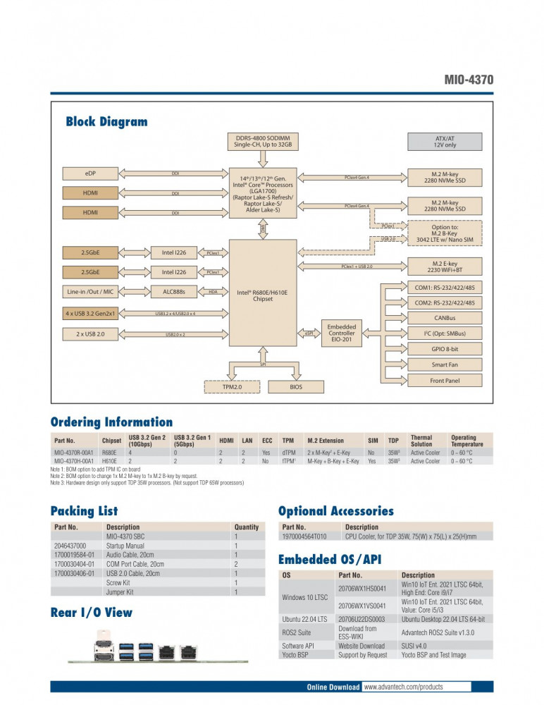 MIO-4370 technical document, page 2
