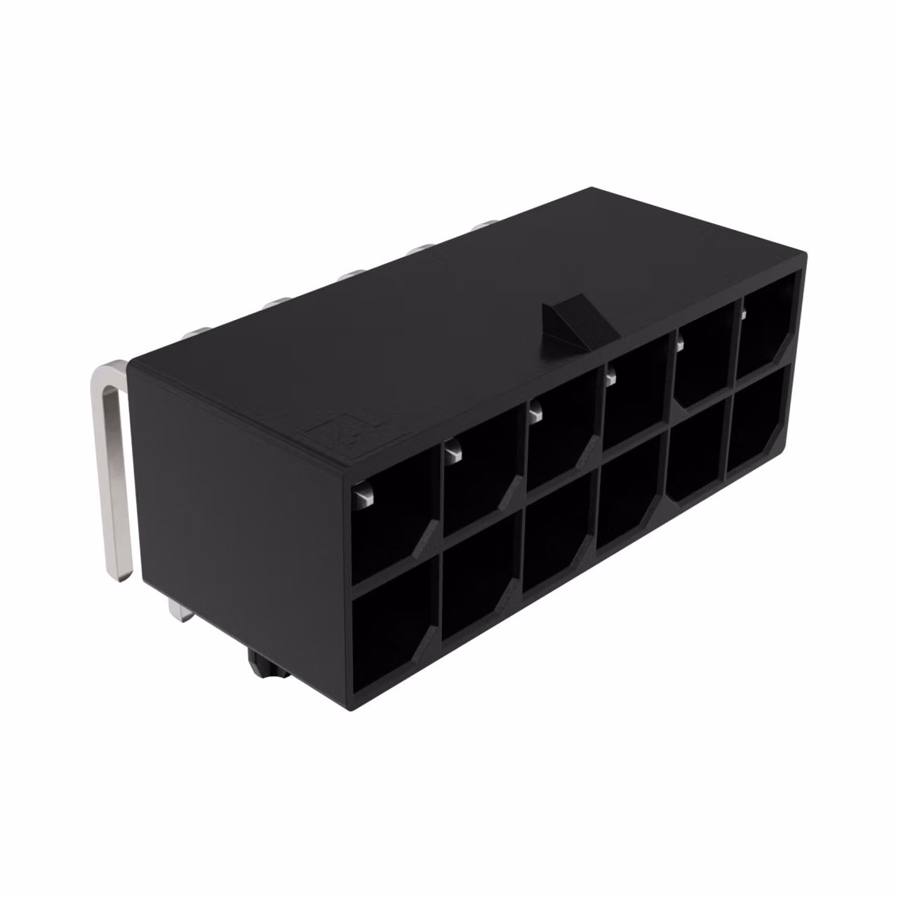 Mega-Fit Right-Angle Header, 5.70mm Pitch, Through Hole, Dual Row, 12 Circuits, Matte Tin (Sn) Plating, 3.60mm Tail Length, Glow-Wire Capable, Tray, Black