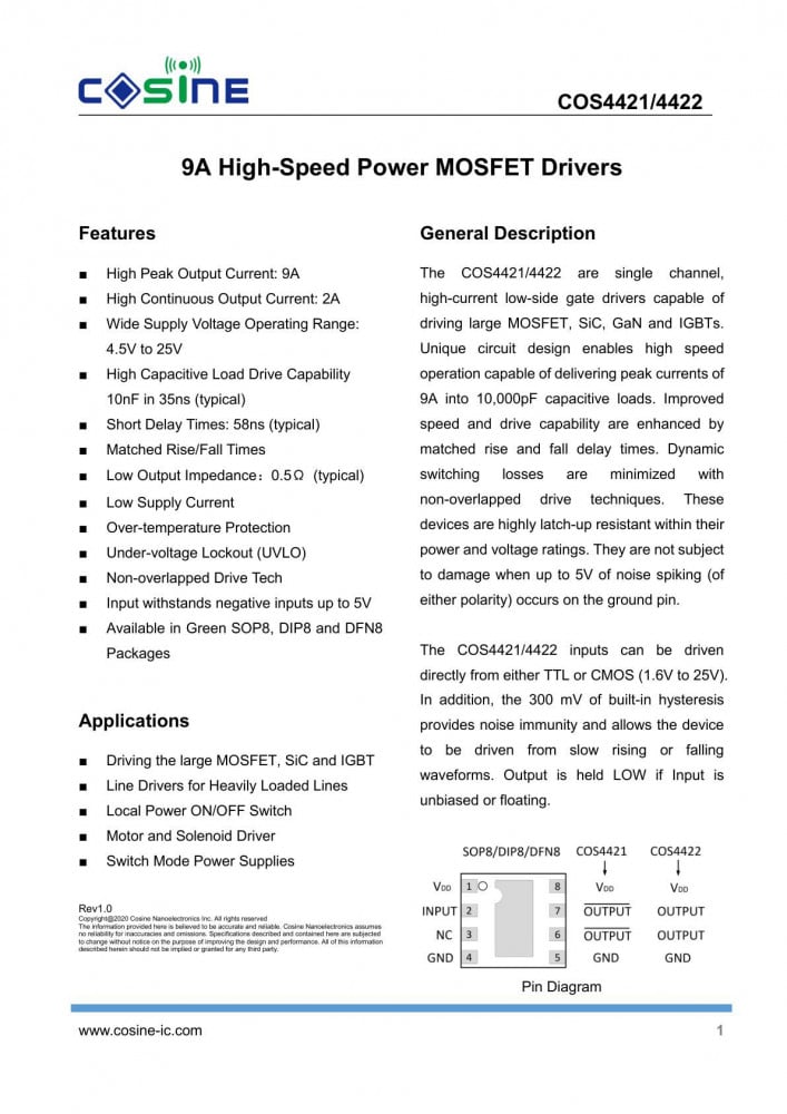 COS4421SR datasheet page 1
