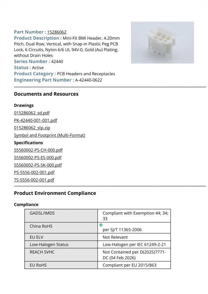 MOLEX MINI-FIT technical document page 1