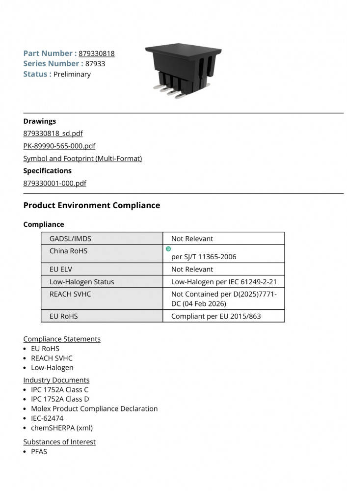 MOLEX 879330818 document preview page 1