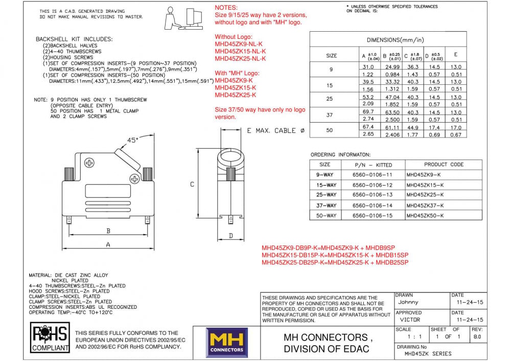 MHD45ZK series backshell drawing