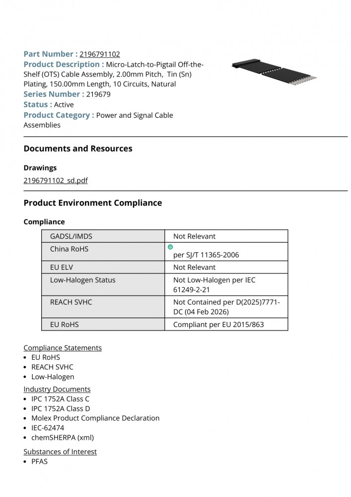 MOLEX 2196791102 technical drawing page 1