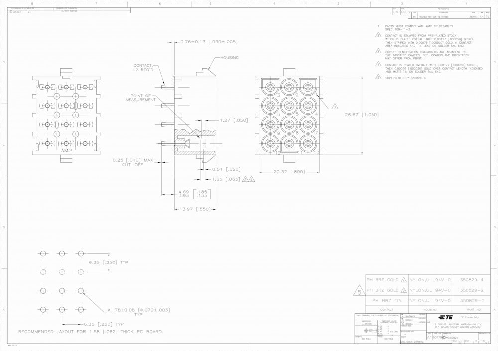TE Connectivity 350829-1 controlled drawing preview