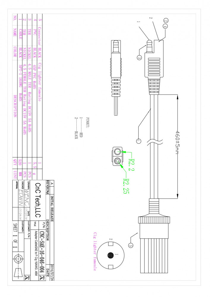 CNC-SAE-16-046-004 assembly drawing and bill of materials