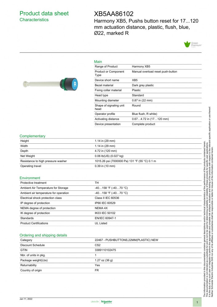 XB5AA86102 technical document page 1