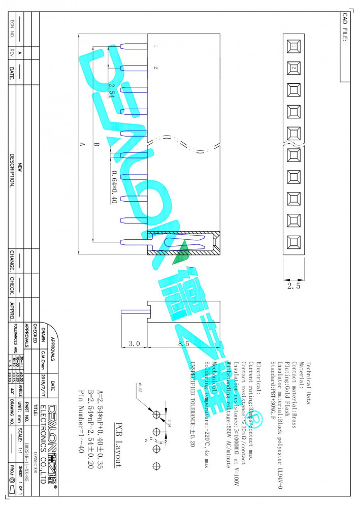 DEALON DM254R-11-04-85 connector technical drawing