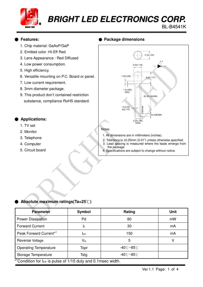 BL-B4541K technical document page 1