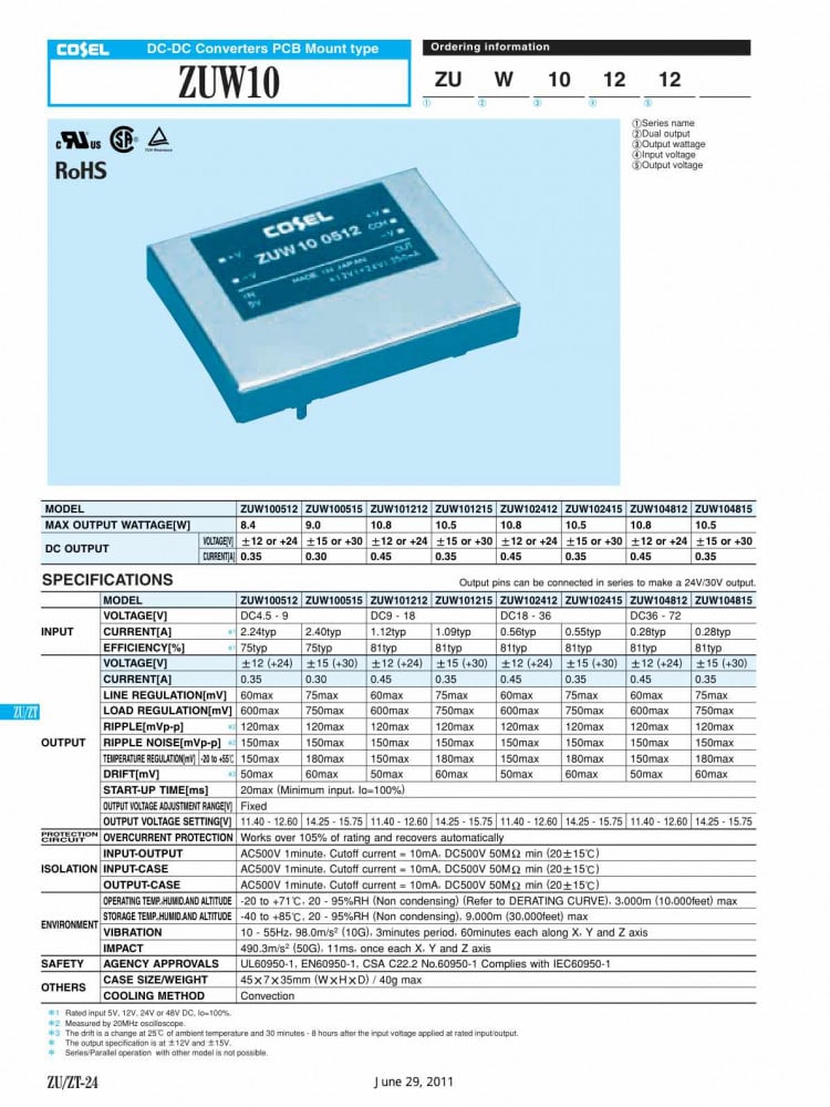 Cosel ZUW series datasheet page 7