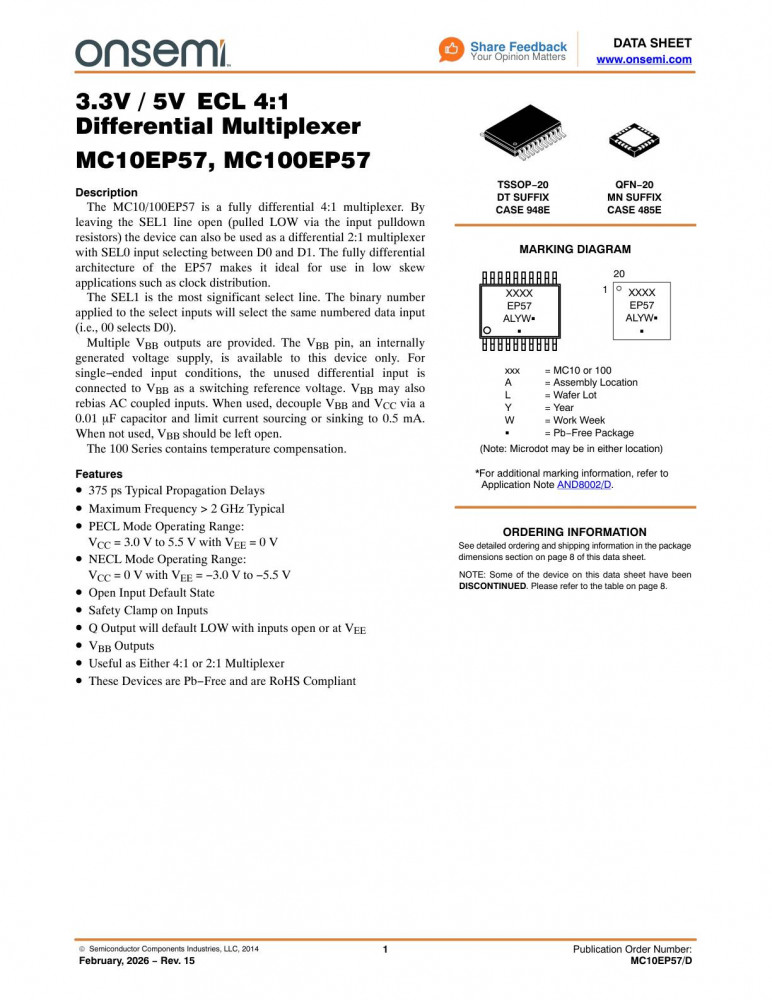 MC100EP57 datasheet page 1