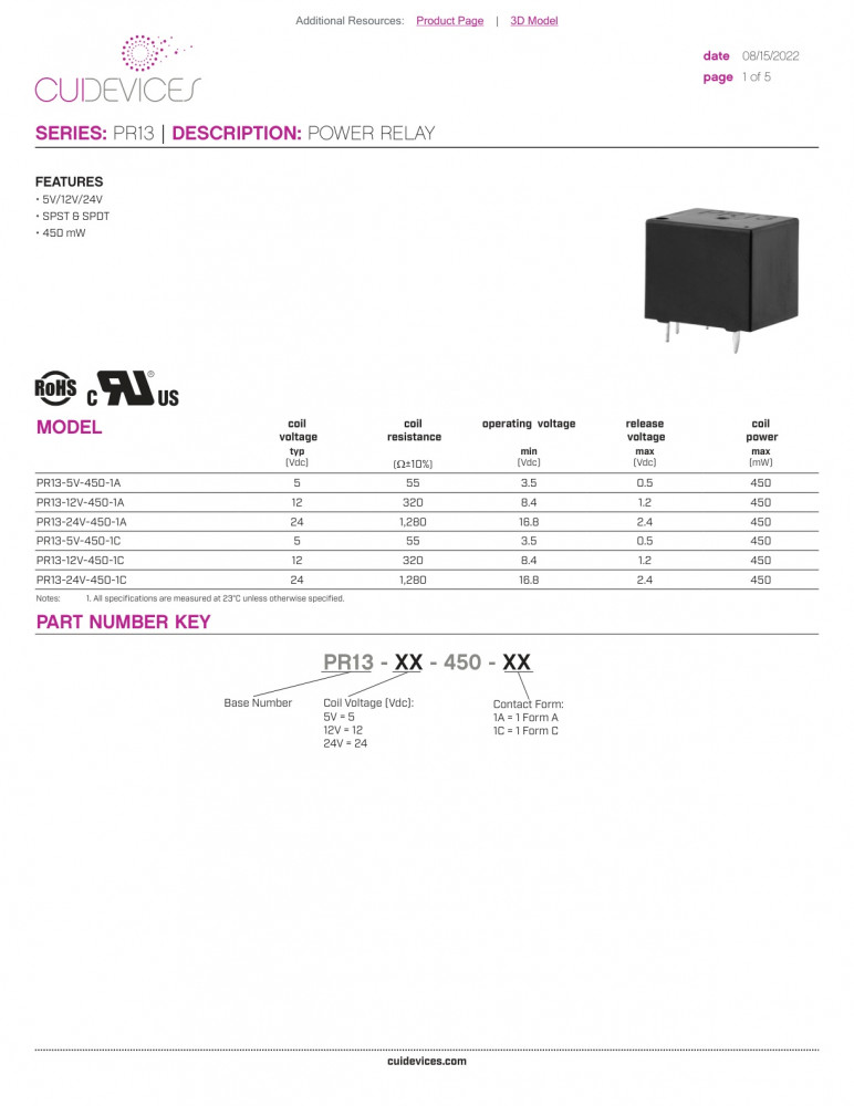 PR13 relay technical document page 1