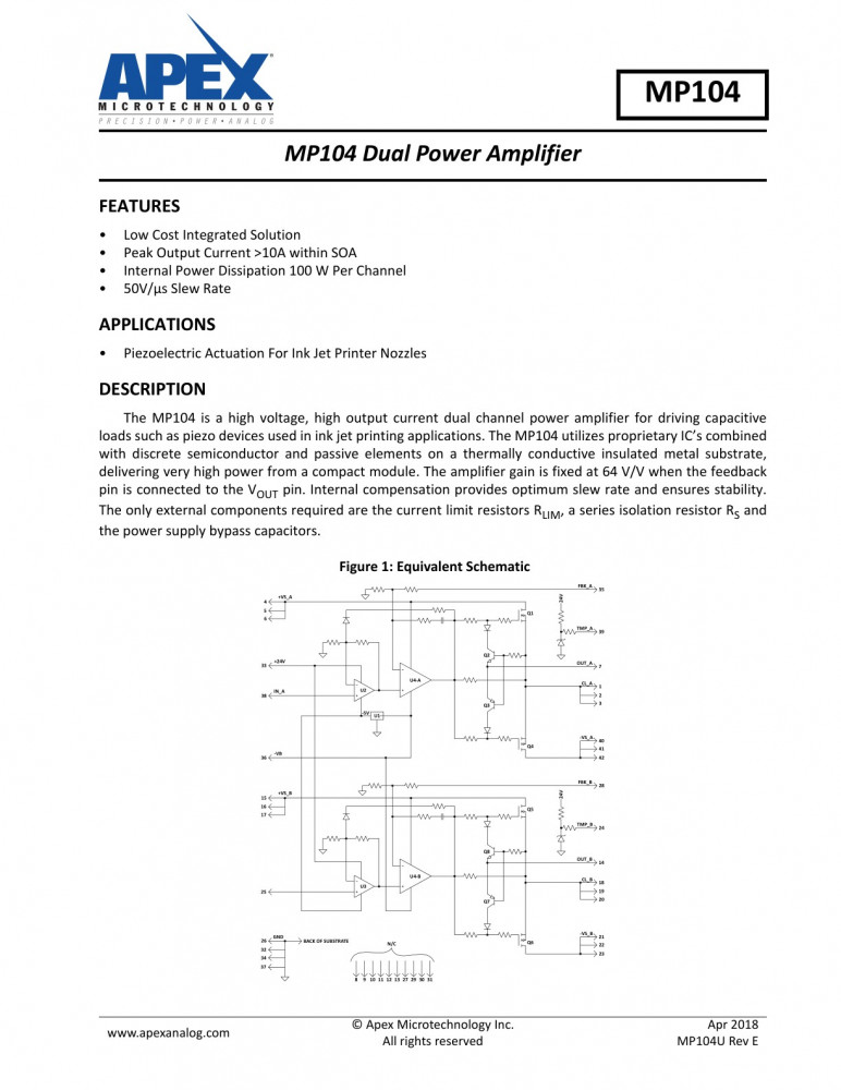 APEX MP104 datasheet page 1