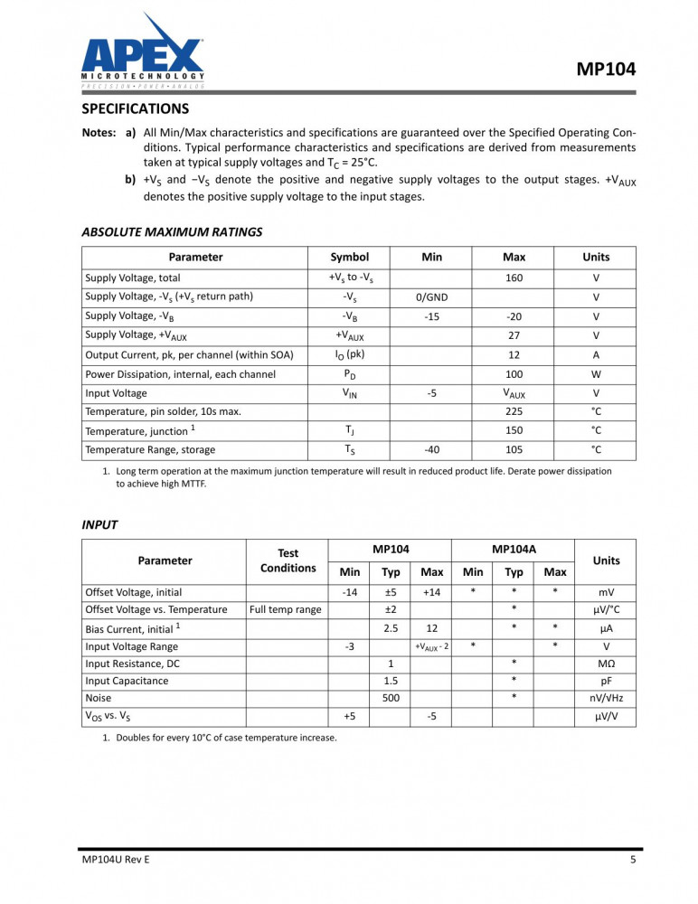 APEX MP104 datasheet page 5