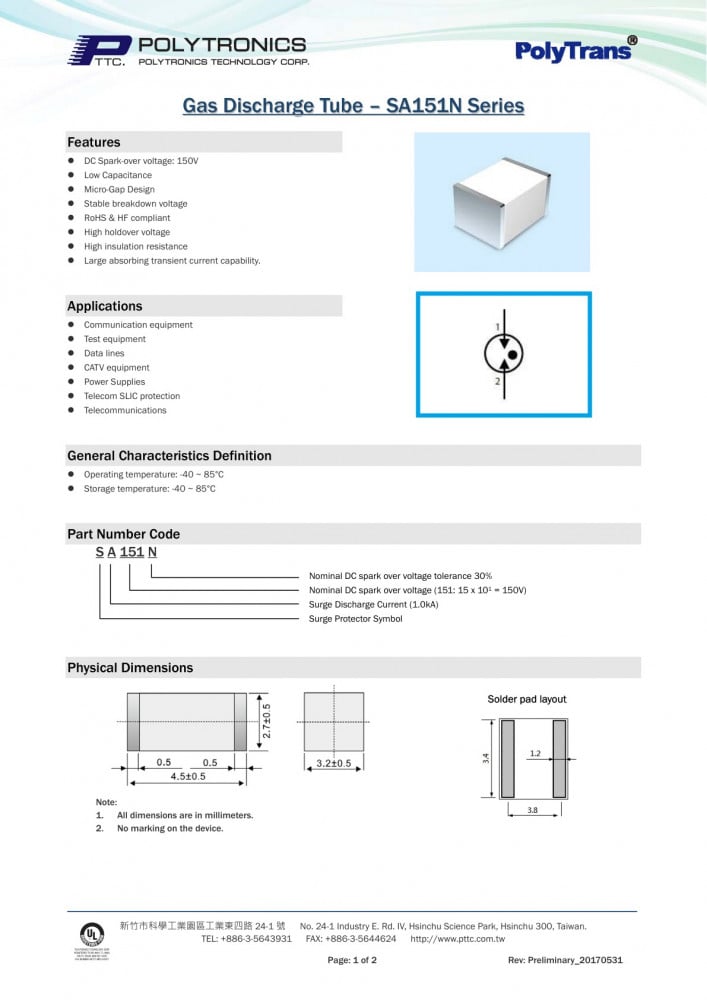SA151N technical document page 1