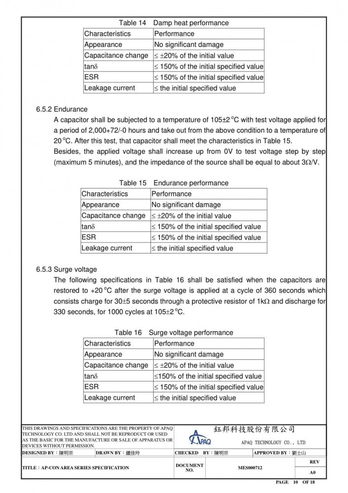 APAQ AREA Series specification page 10