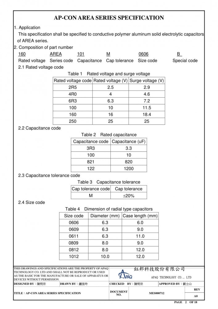 APAQ AREA Series specification page 2