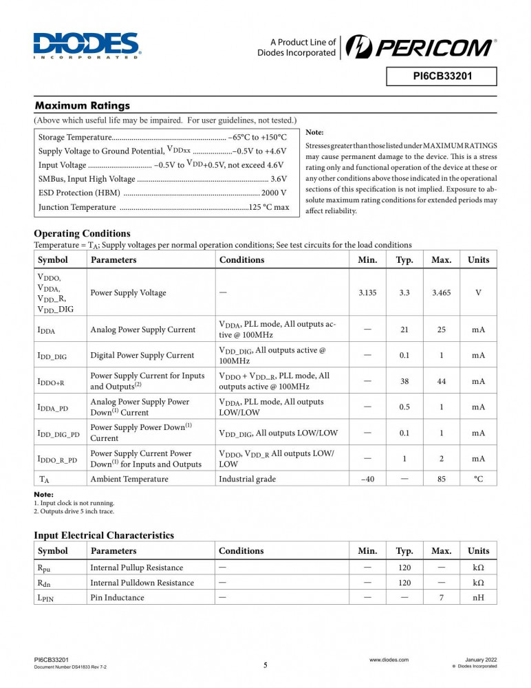 PI6CB33201 datasheet page 5