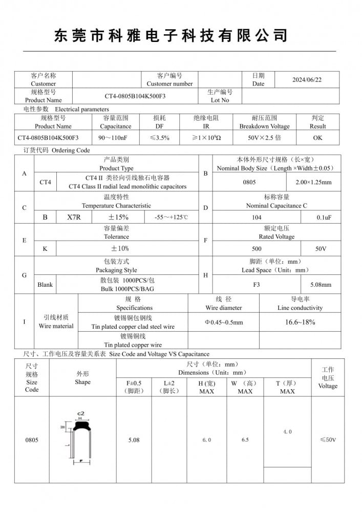 CT40805B104K500F3 technical document page 2