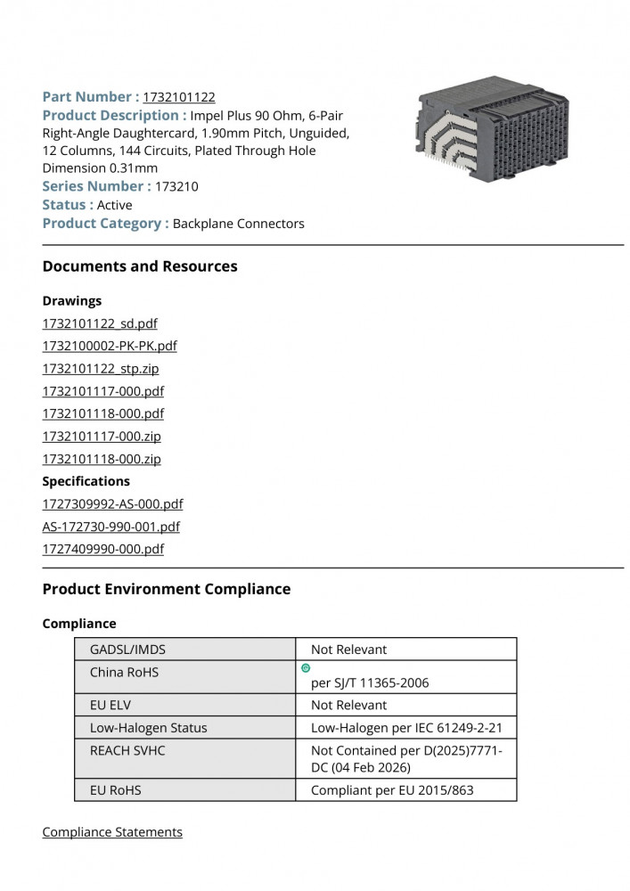 Technical document page 1 for MOLEX 1732101122