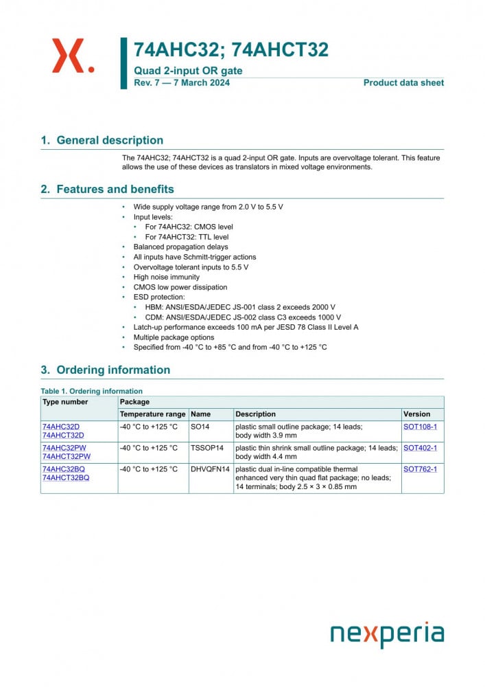 74AHCT32BQ,115 datasheet page 1