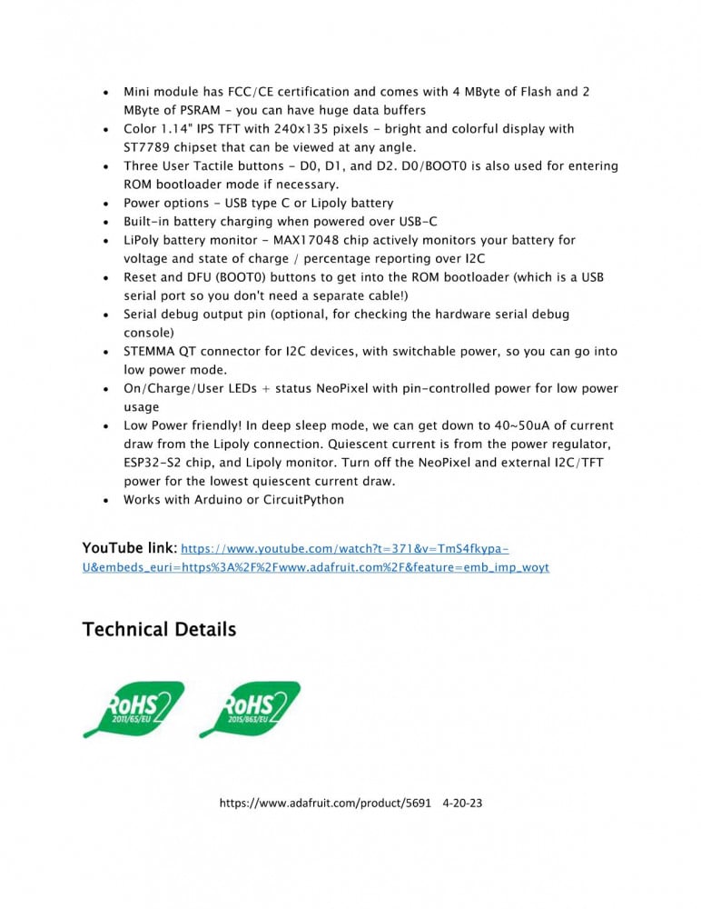 Adafruit 5691 technical documentation page 3