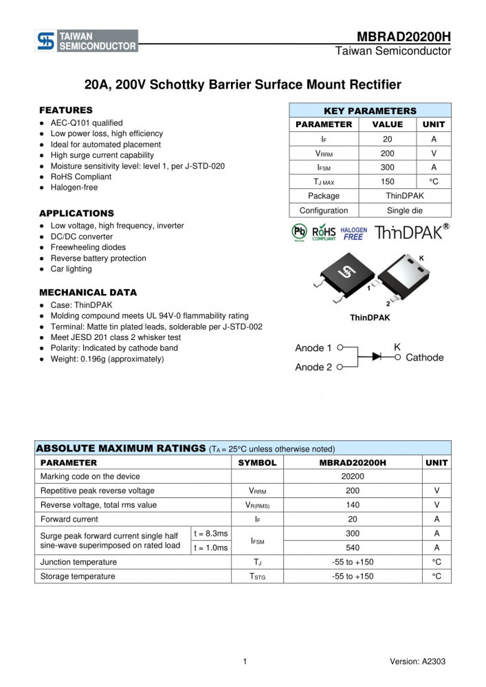 MBRAD20200H datasheet page 1