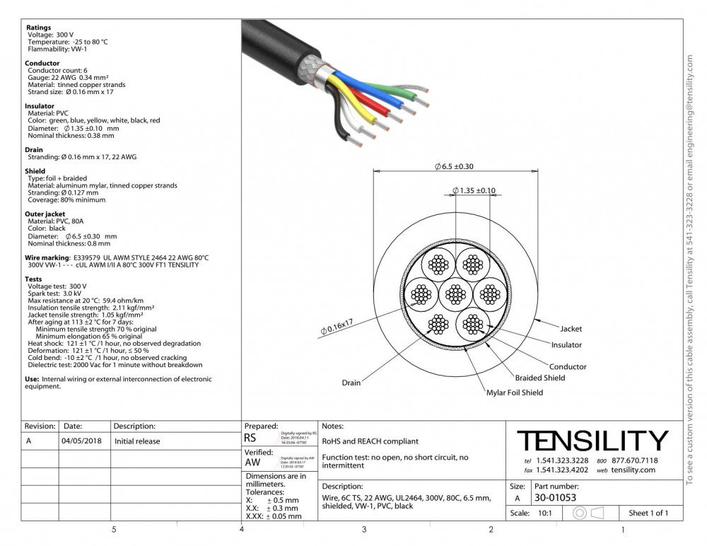 Tensility 30-01053 cable specification drawing