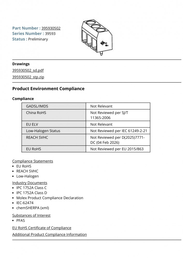 Molex product drawing preview, page 1
