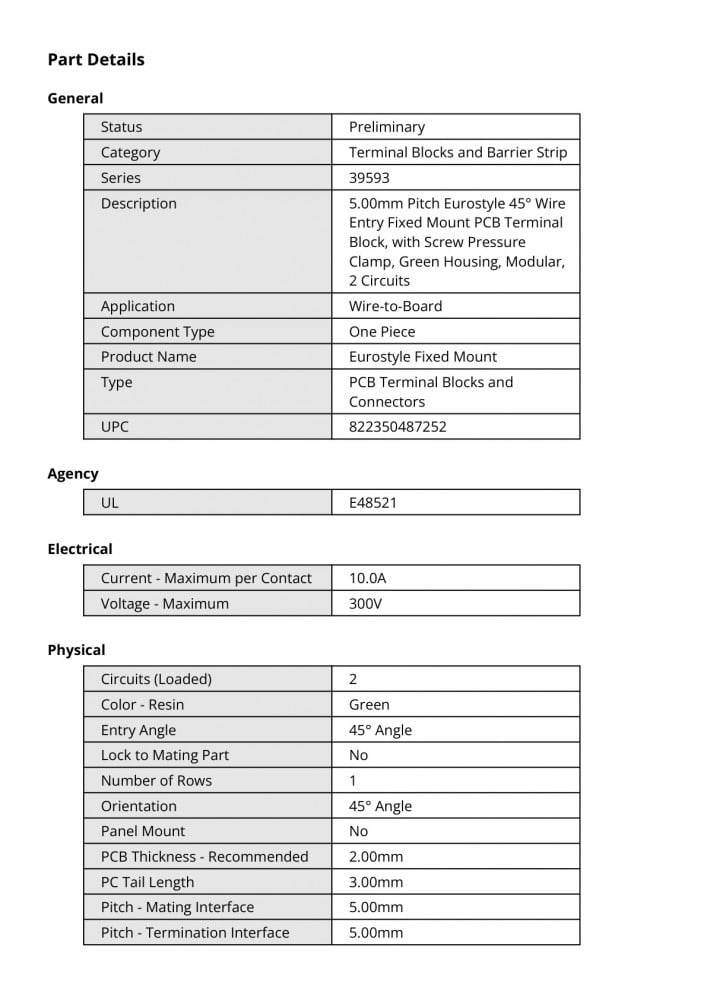 Molex product drawing preview, page 2