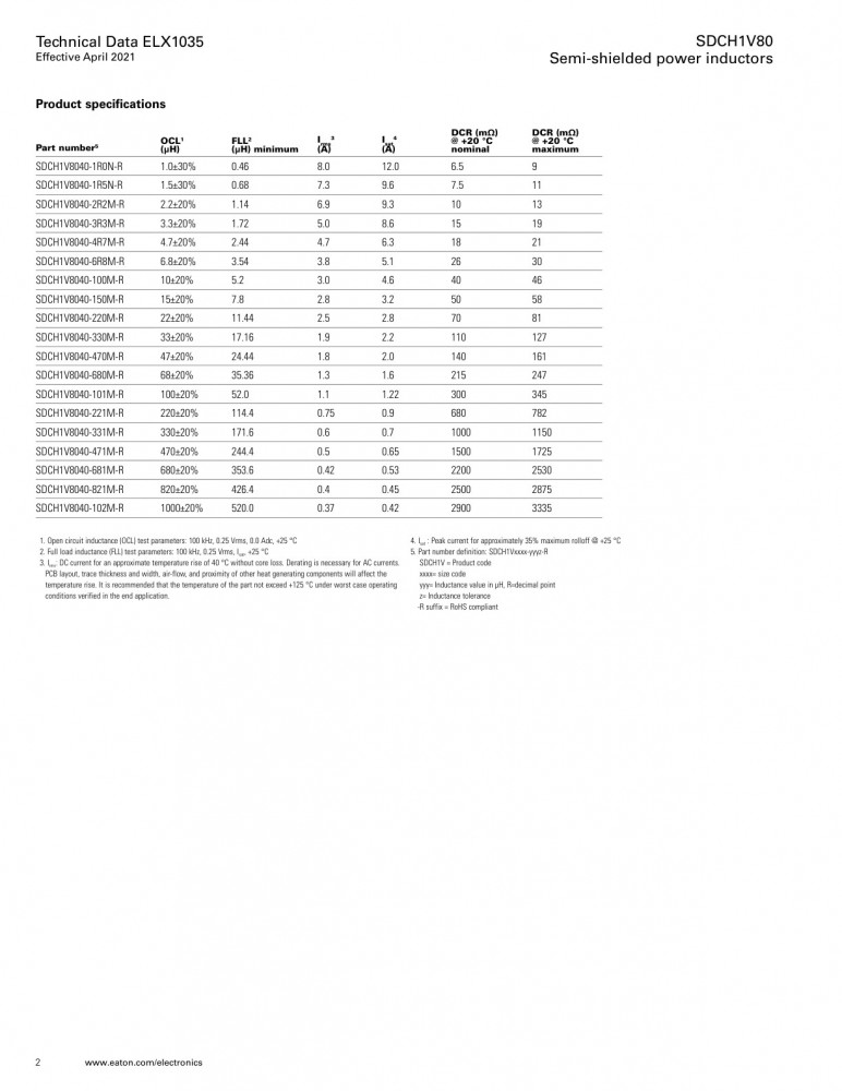EATON SDCH1V8040 datasheet page 2