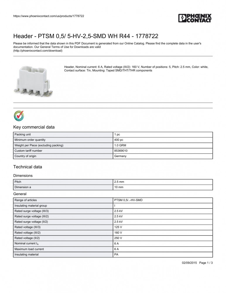 Phoenix Contact 1778722 product document page 1