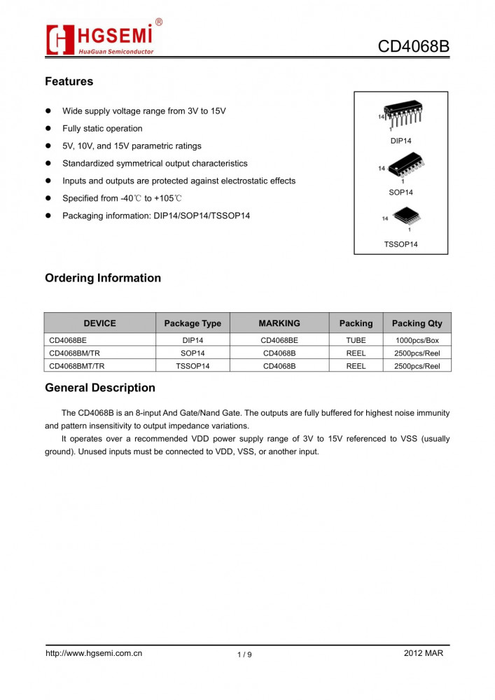 CD4068BM/TR datasheet page 1