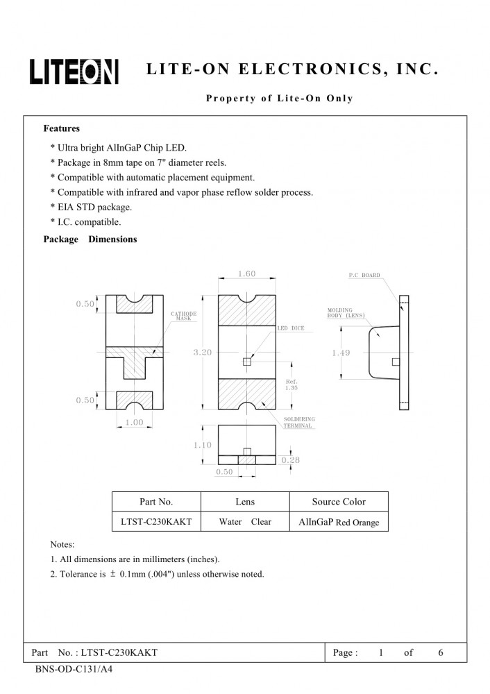LTST-C230KAKT datasheet page 1