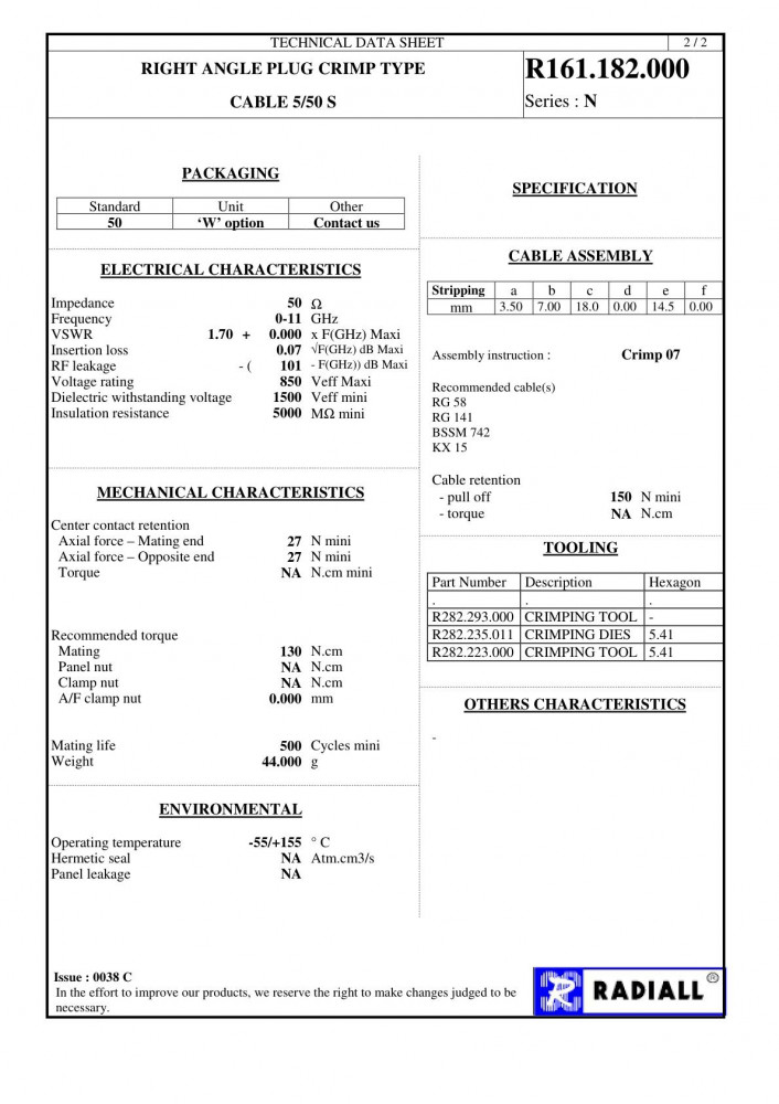 Radiall R161.182.000 technical document, page 2