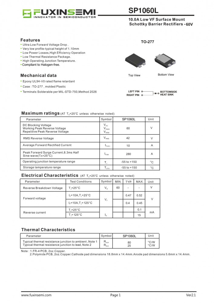 SP1060L datasheet page 1