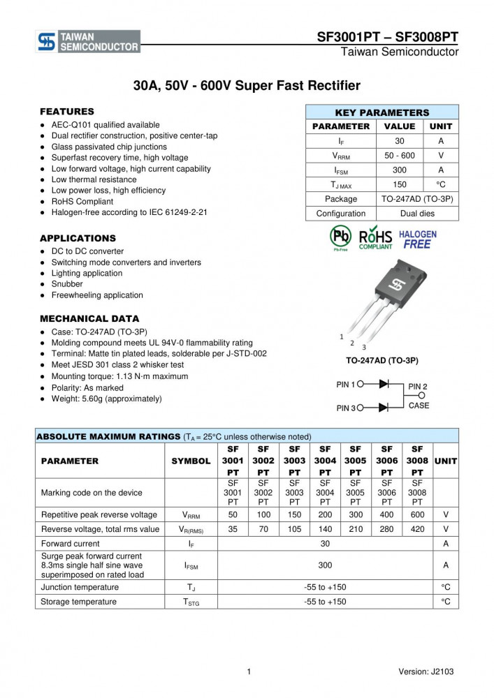 SF3002PT datasheet preview, page 1