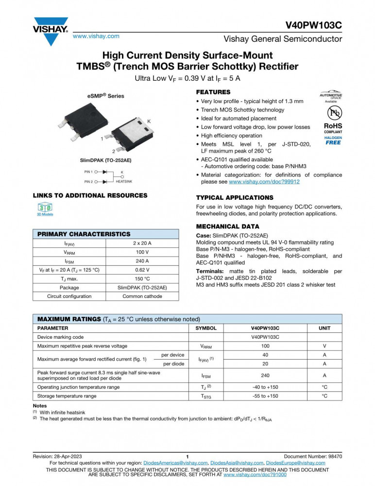 V40PW103C datasheet page 1