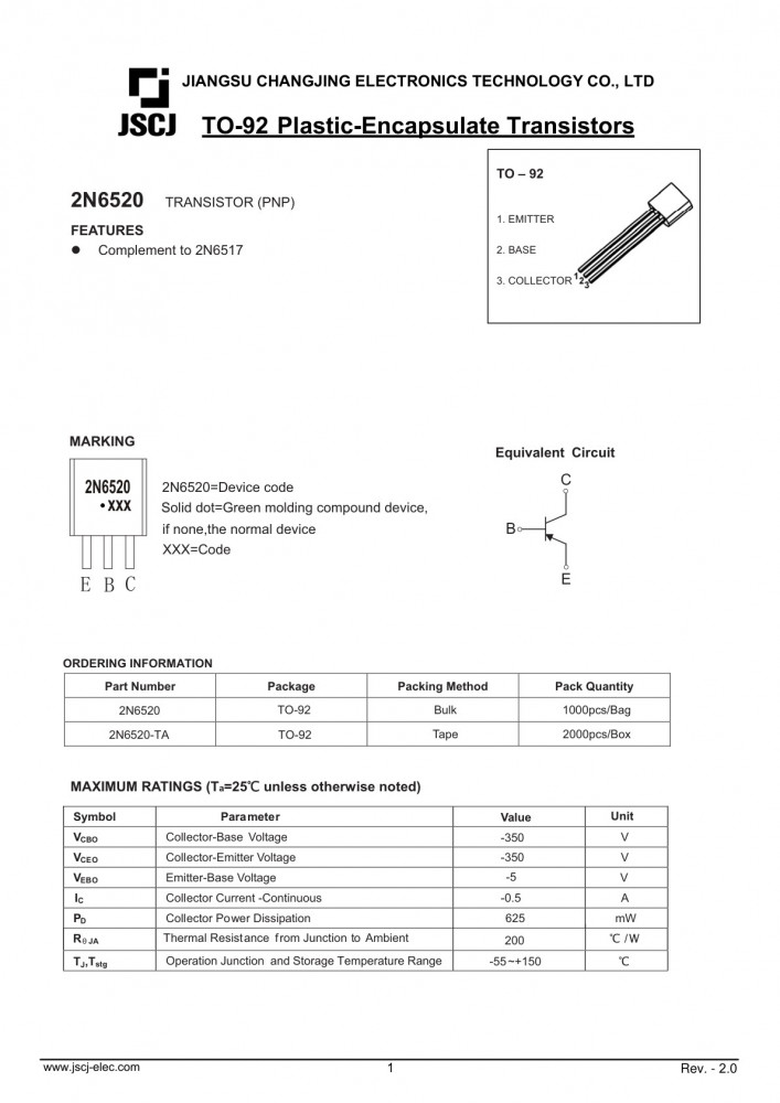 2N6520 datasheet page 1