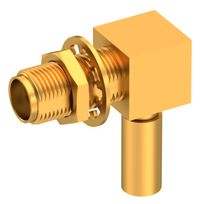 SMA / RIGHT ANGLE JACK FEMALE CRIMP TYPE FOR 2.6/50 D CABLE GOLD for sale