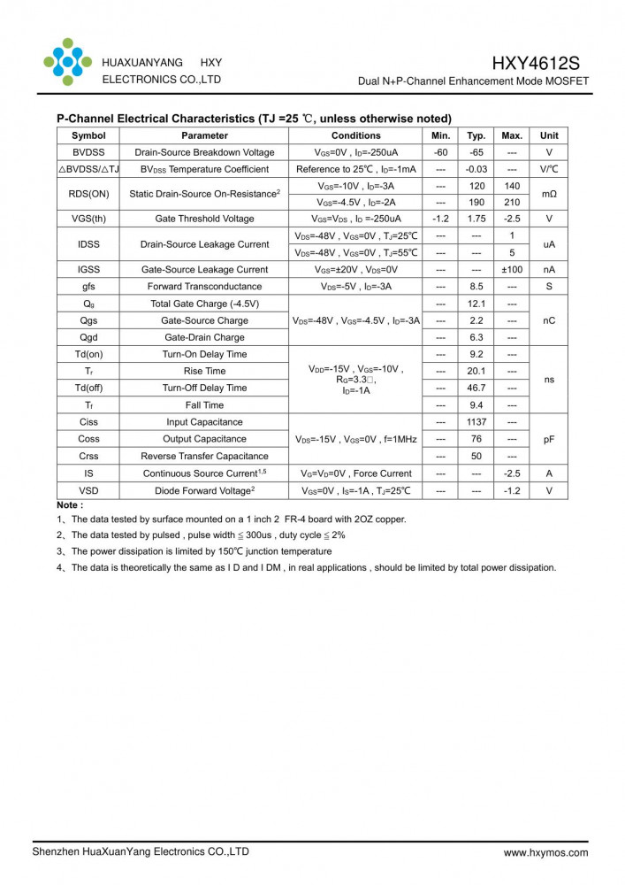 HXY4612S datasheet page 3