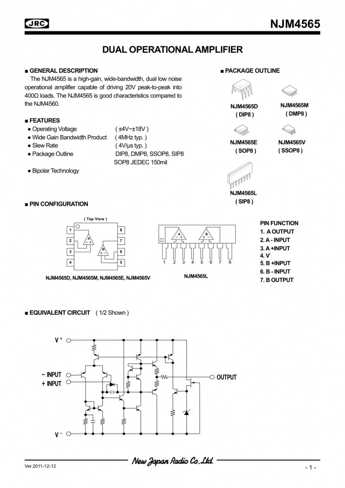 NJM4565 datasheet page 1