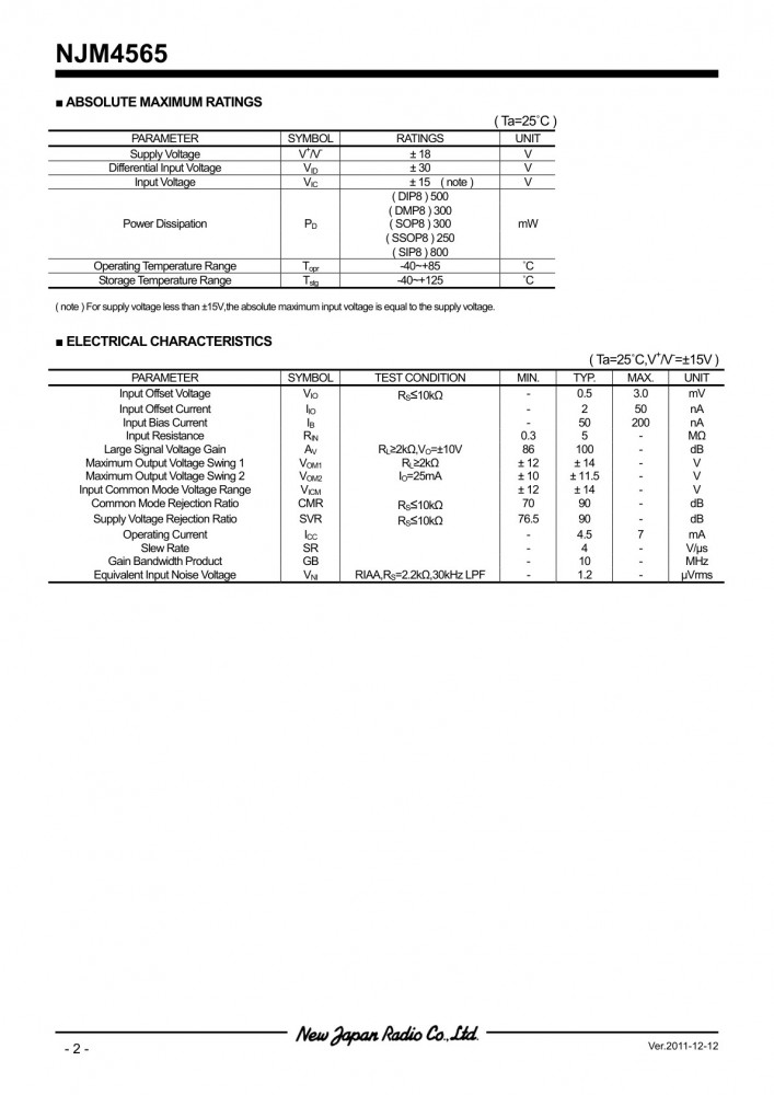 NJM4565 datasheet page 2