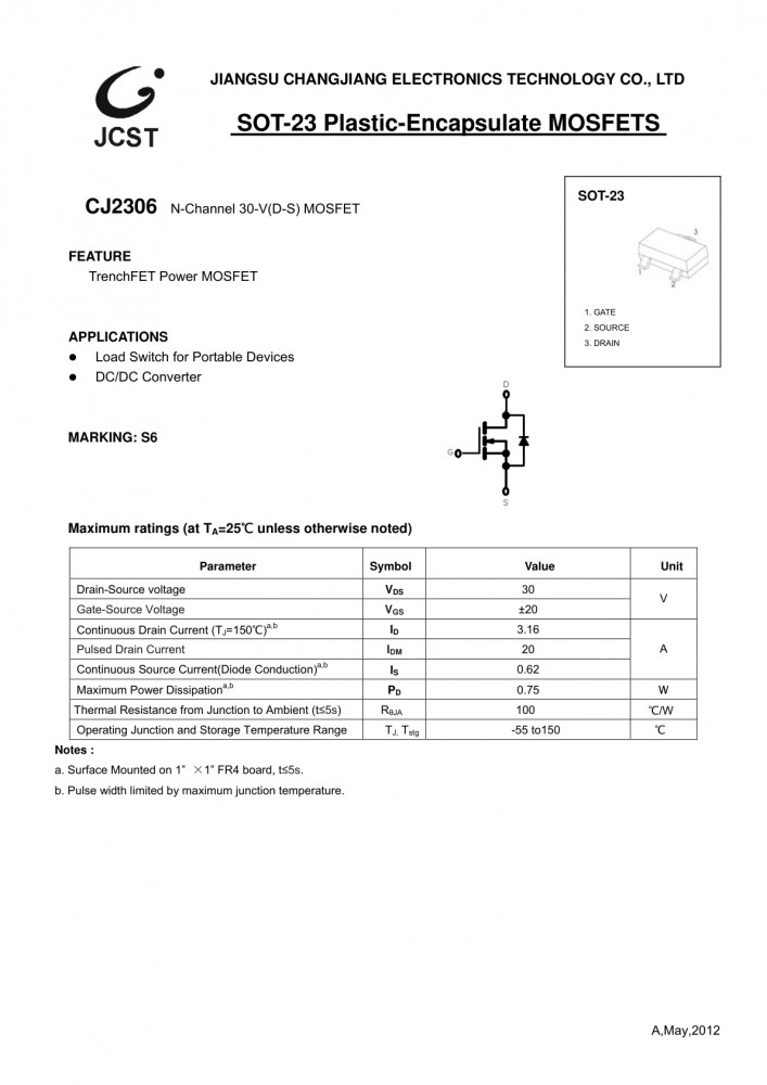 CJ2306 datasheet page 1