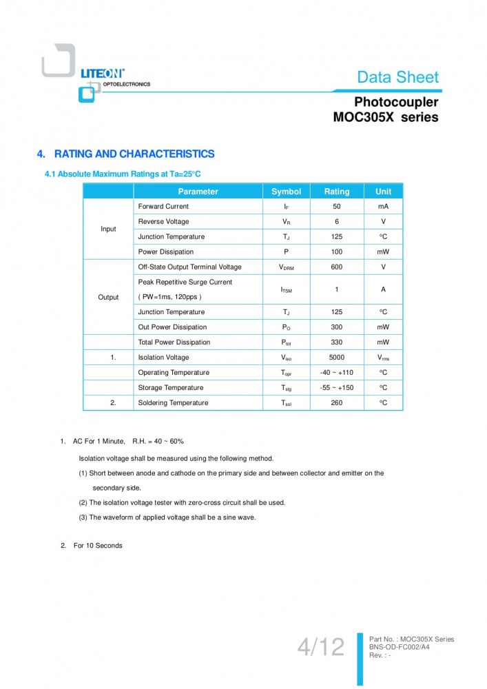 MOC3052STA1-V datasheet page 4